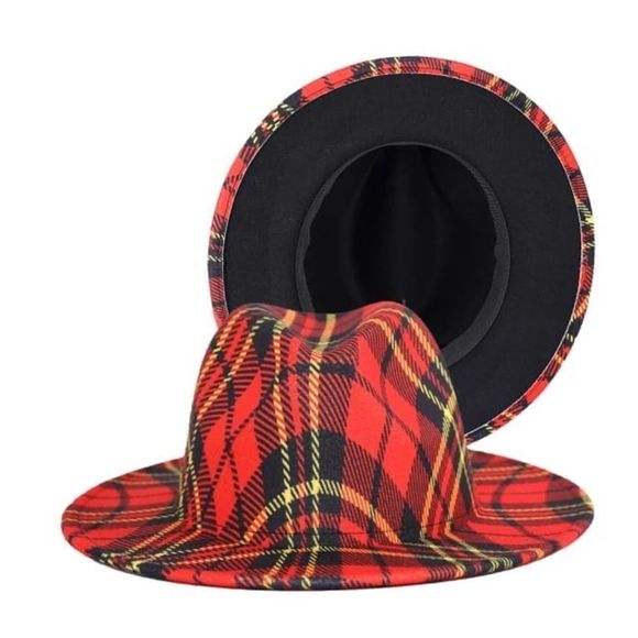 Accessories | Redblack Plaid Fedora Hat | Poshmark